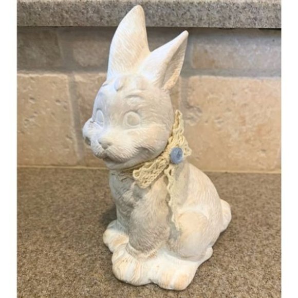 Accents | Rabbit Bunny Figurine Painted White With A Lace Bow Farmhouse ...